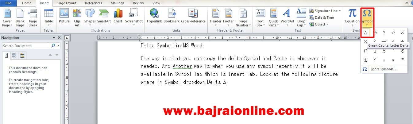 How to Type Delta in MS WORD - Bajrai Online Solutions