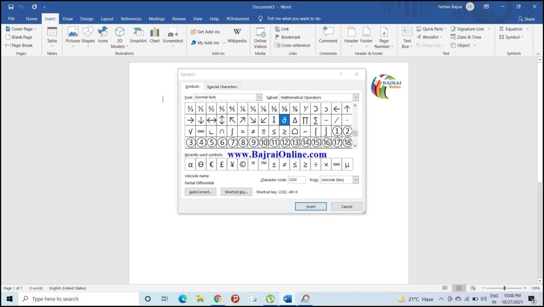 How to Type Mathematical Symbols in MS Word - Bajrai Online Solutions