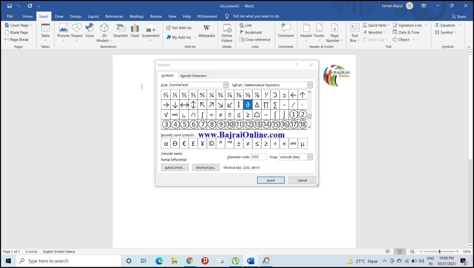 How to Type Mathematical Symbols in MS Word - Bajrai Online Solutions